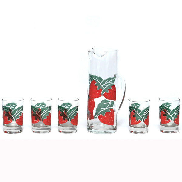 Vintage Applied Glass Strawberry Cocktail Pitcher Set, The Hour Shop