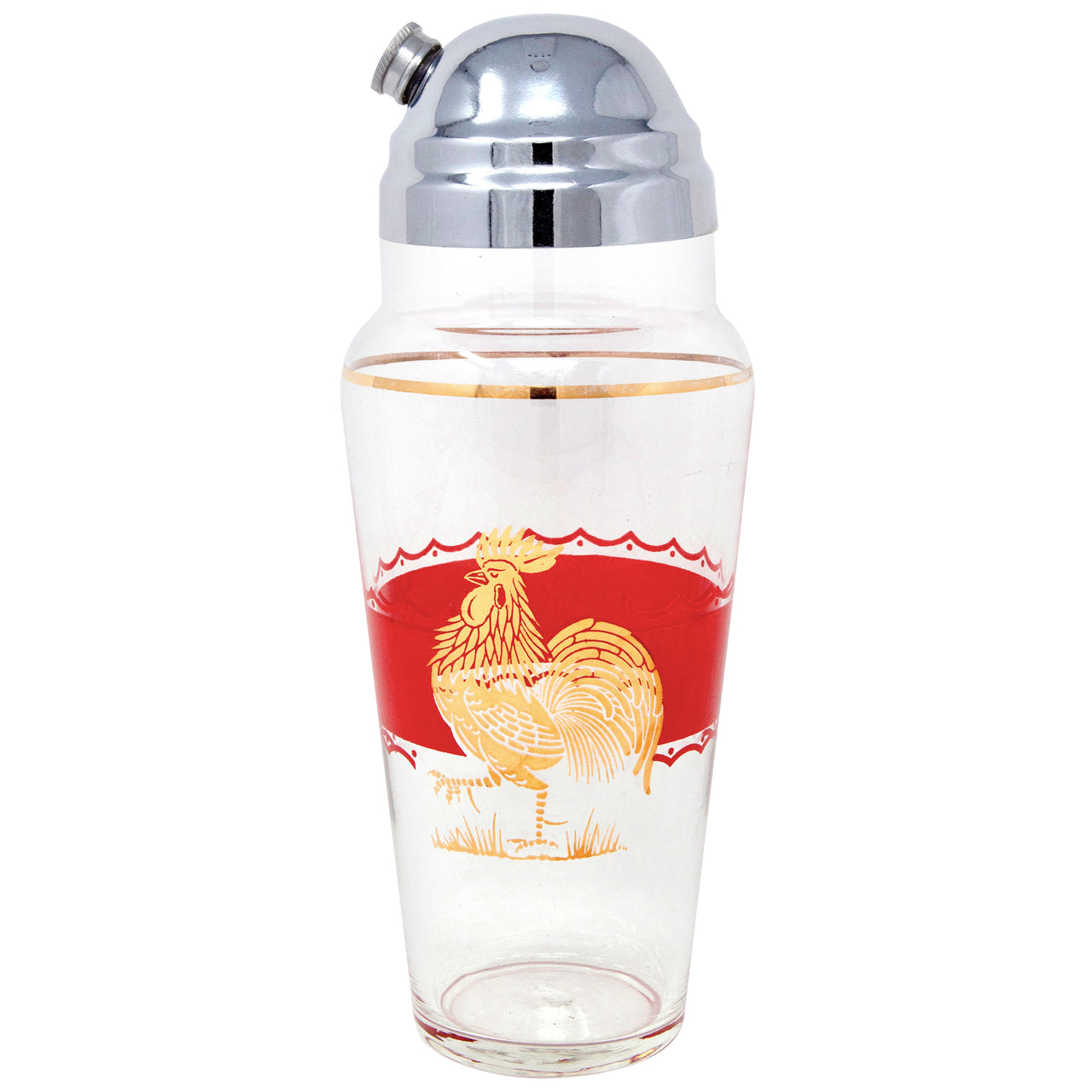 Vintage Red & Gold Rooster Glass Cocktail Shaker Set | The Hour Shop