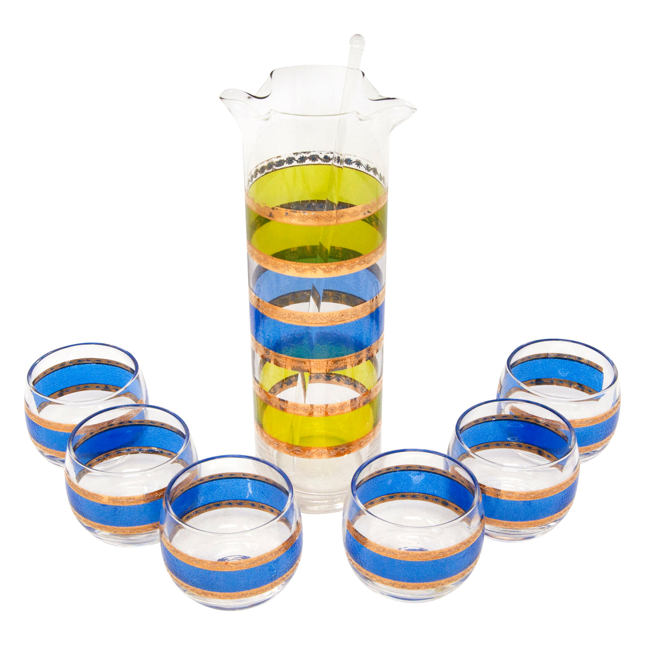 Vintage Culver Green & Blue Bands Cocktail Pitcher Set | The Hour Shop