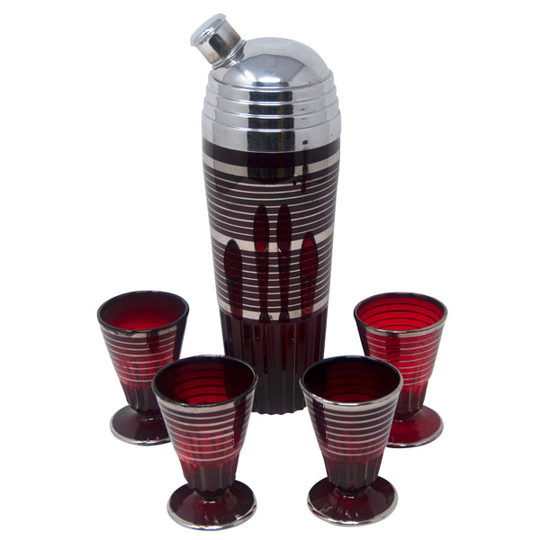 Vintage Art Deco Ruby Red & Silver Ring Cocktail Shaker Set | The Hour