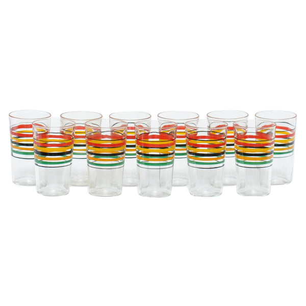 Vintage Hand Painted Multi Color Stripe Cocktail Glasses | The Hour