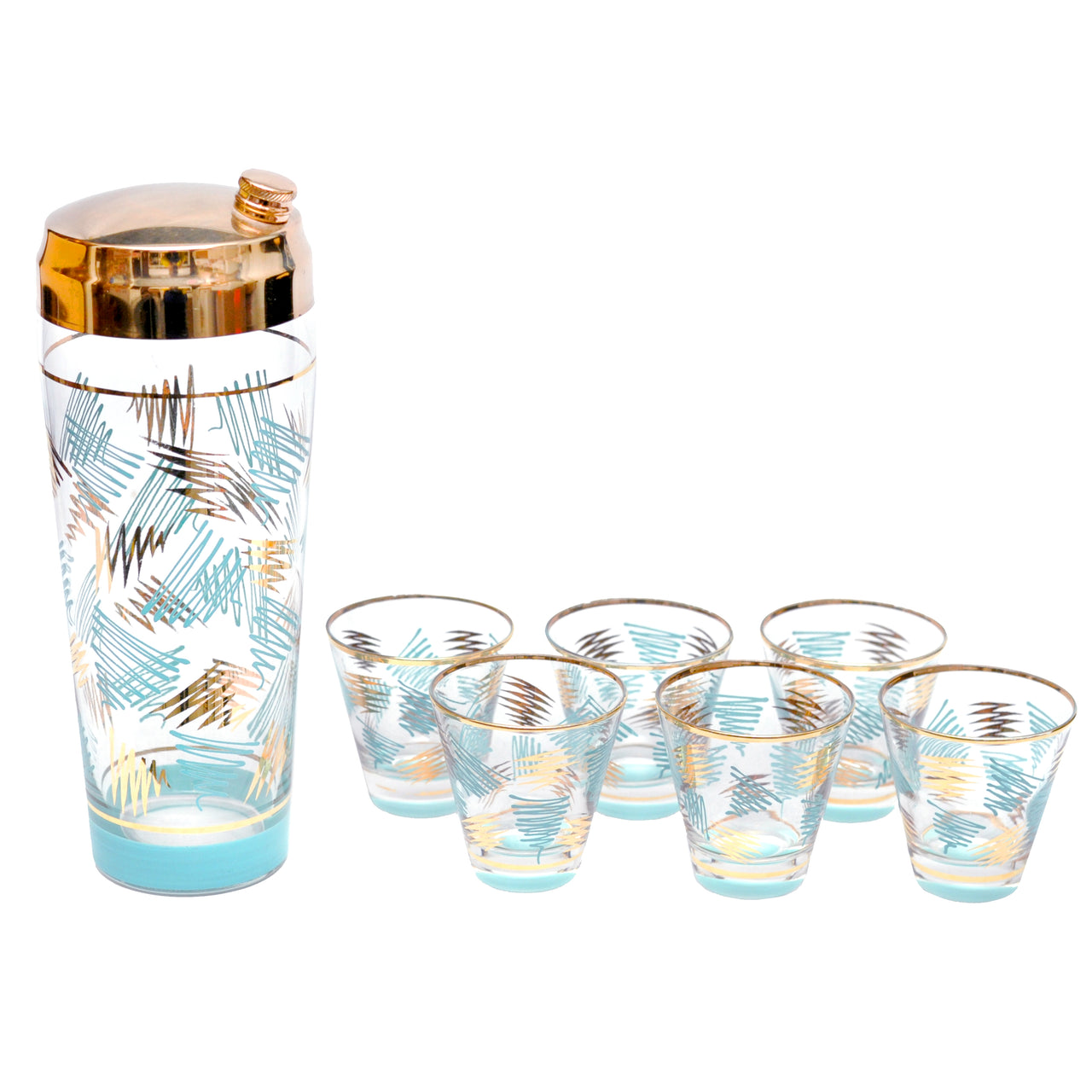 7 Pc. Cocktail Shaker & Glass Set | Vintage Glassware | The Hour Shop
