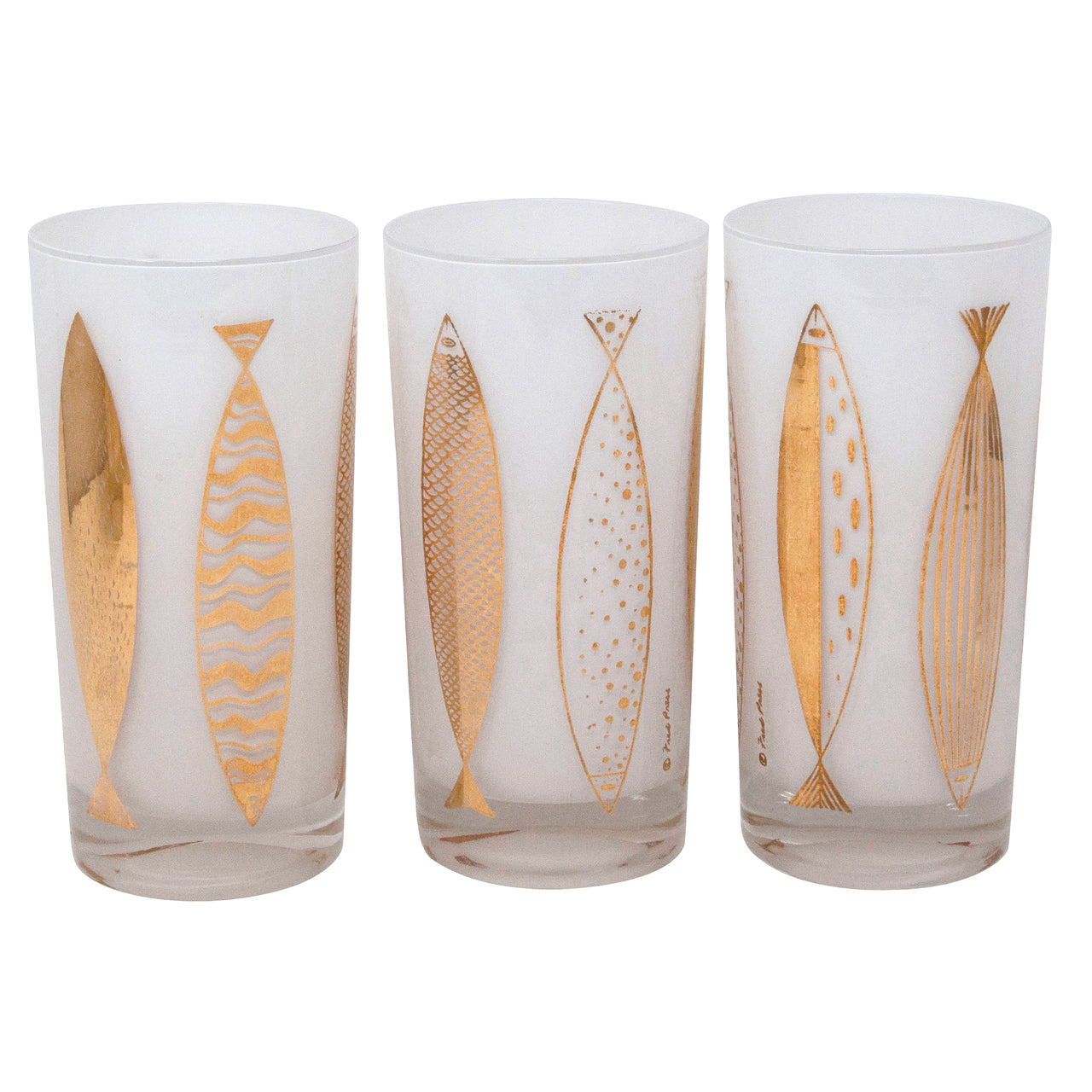 Fred Press White Cased Gold Fish Collins Glasses | The Hour Shop