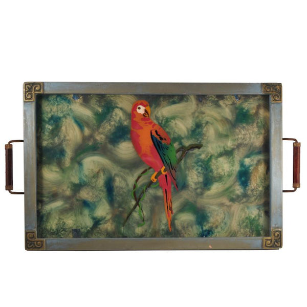 Vintage Reverse Painted Parrot Tray | The Hour Shop