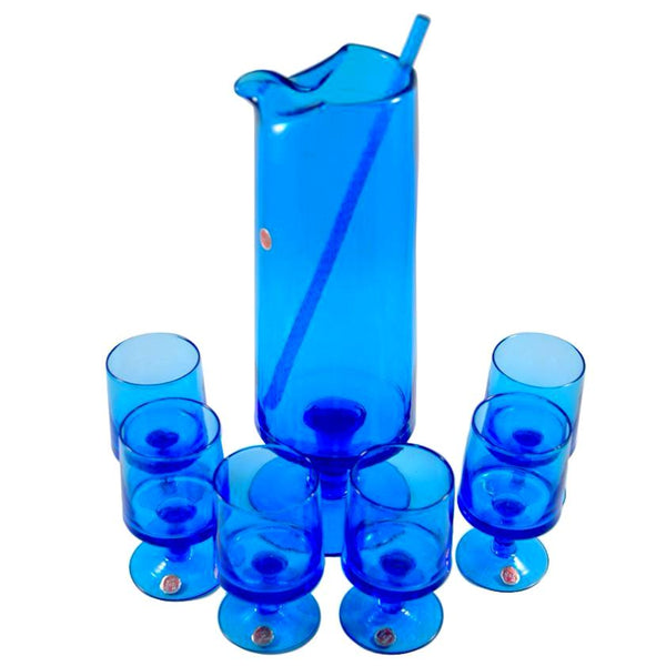 Stunning Italian Blue Pedestal Pitcher Set | The Hour Shop