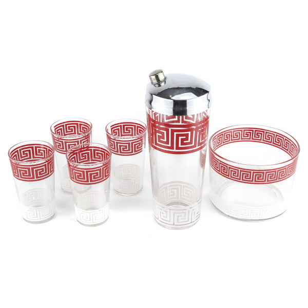 Vintage Greek Key Cocktail Shaker Bucket Bar Glass Set | The Hour Shop
