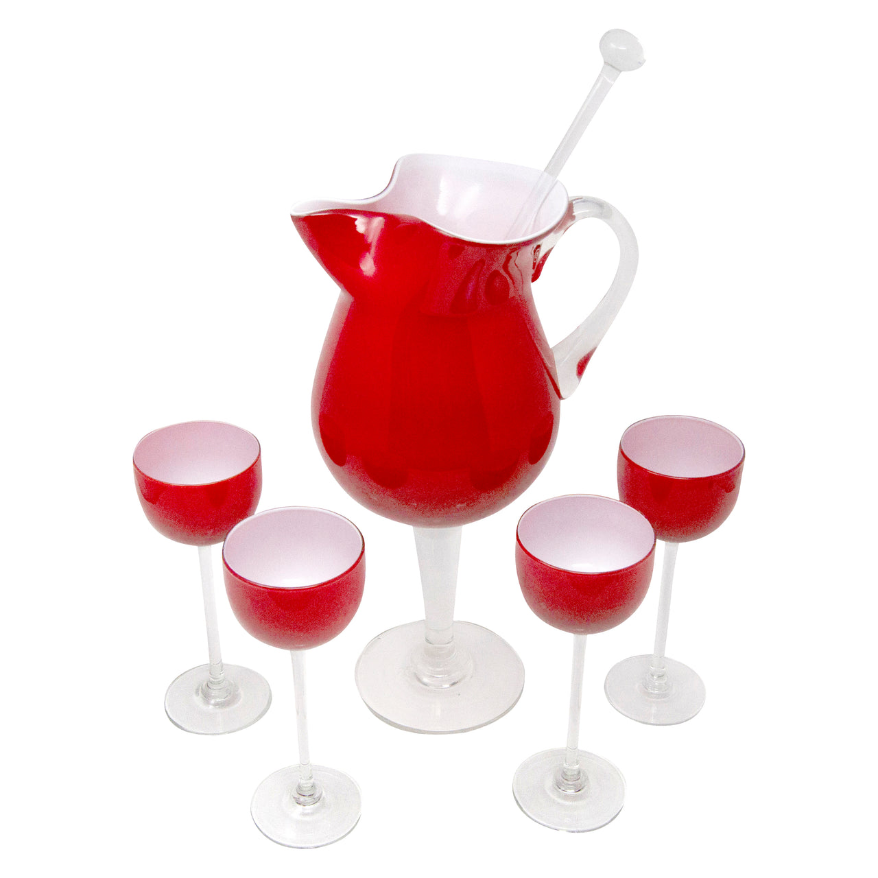 Carlo Moretti Red Cased Glass Cocktail Pitcher Set
