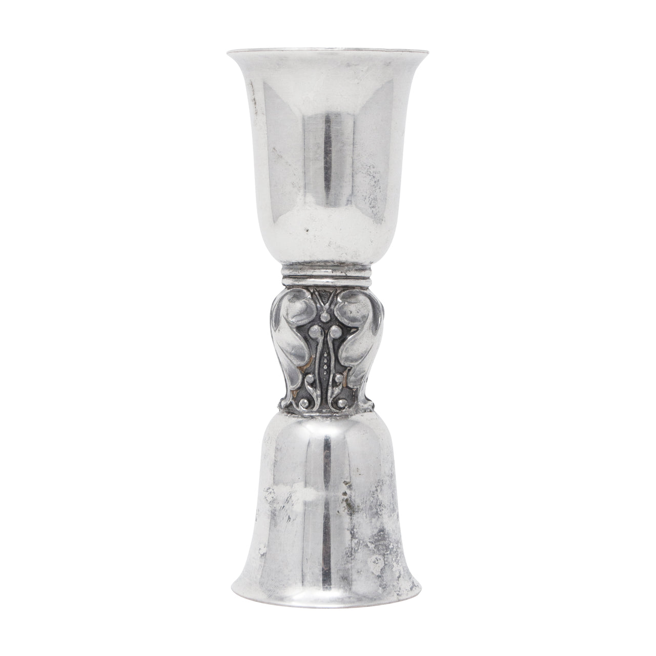 Vintage Embossed Fancy Silver Plate Double Jigger | The Hour Barware