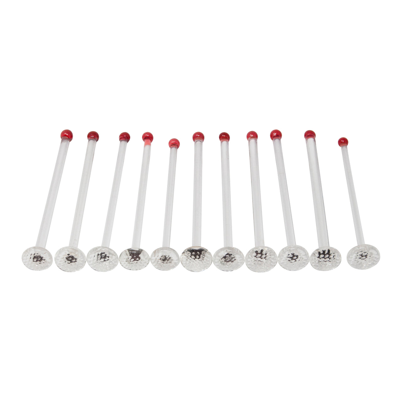Art Deco Vintage Red Ball Tip Glass Muddler Stir Sticks | The Hour