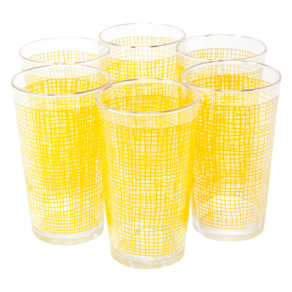 Vintage Mid Century Yellow Woven Grid Tumblers | The Hour Shop