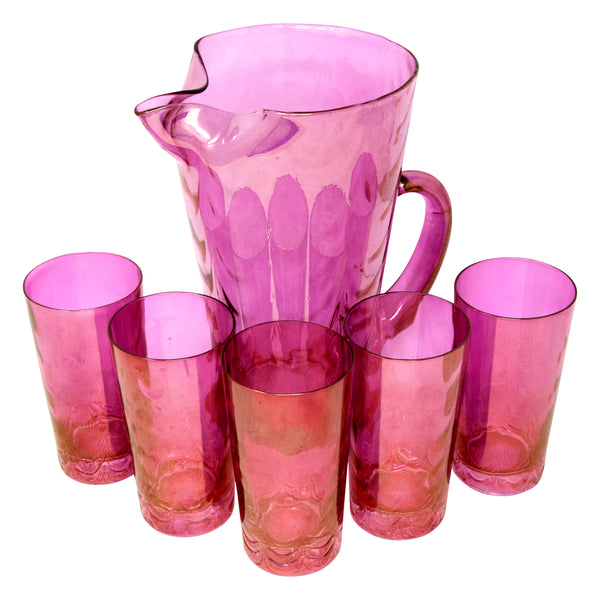 Vintage Draping Pink Iridescent Cocktial Pitcher Set | The Hour Shop